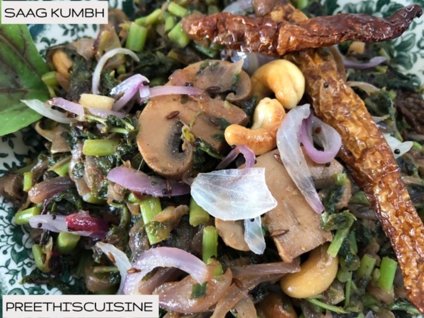 SAAG KUMBH / SPINACH AND MUSHROOM SABZI - Preethi's Cuisine