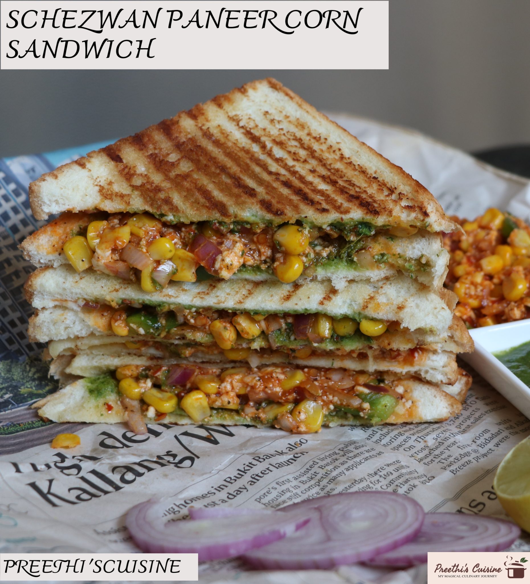 SCHEZWAN PANEER CORN SANDWICH - Preethi's Cuisine